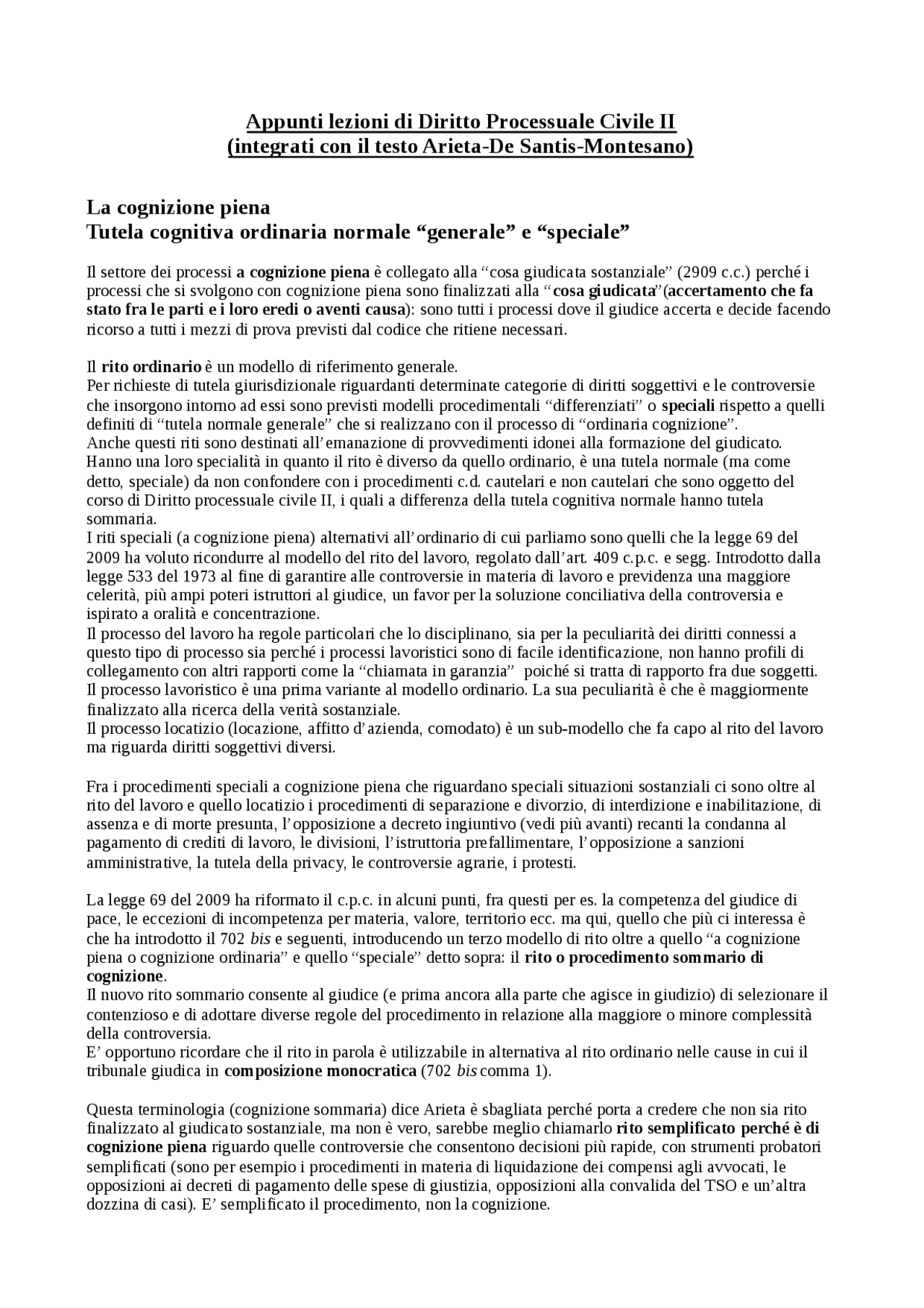 Appunti Diritto Processuale Civile Ii Docsity
