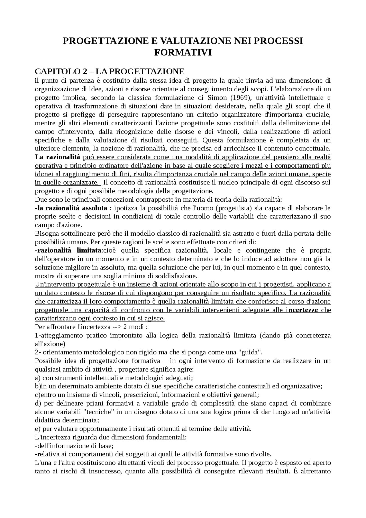 Progettazione E Valutazione Nei Processi Formativi Docsity