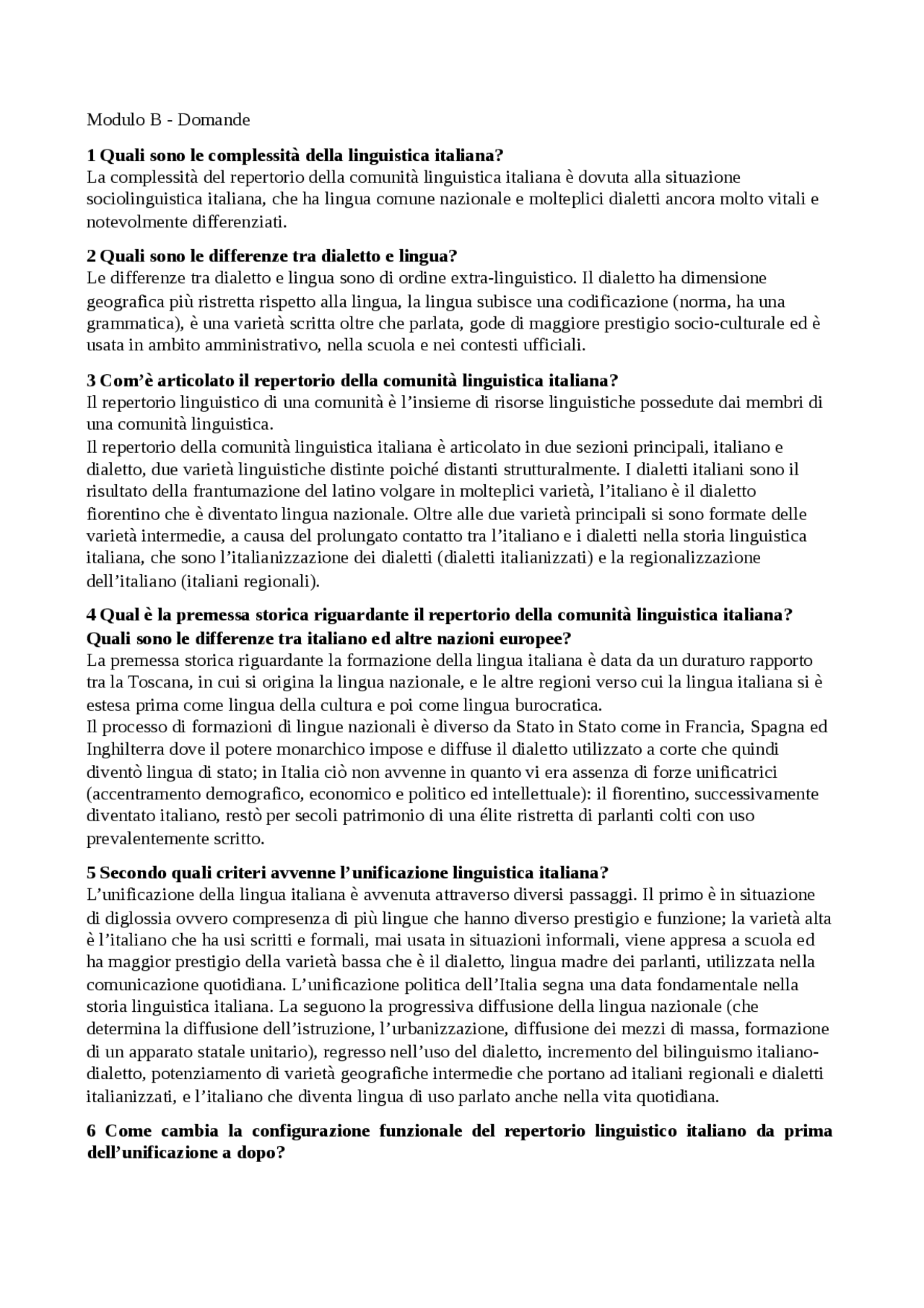 Riassunto Per Domande Modulo B Sintesi Di Sociolinguistica