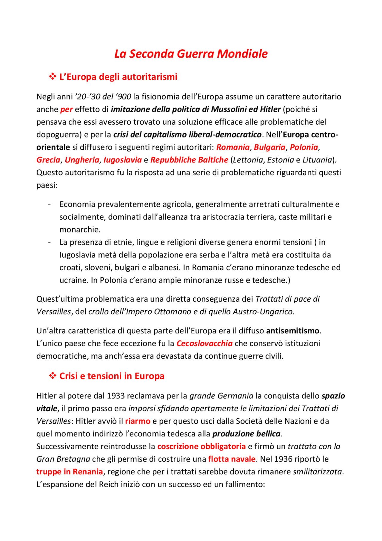 Appunti Seconda Guerra Mondiale Storia Liceo Docsity