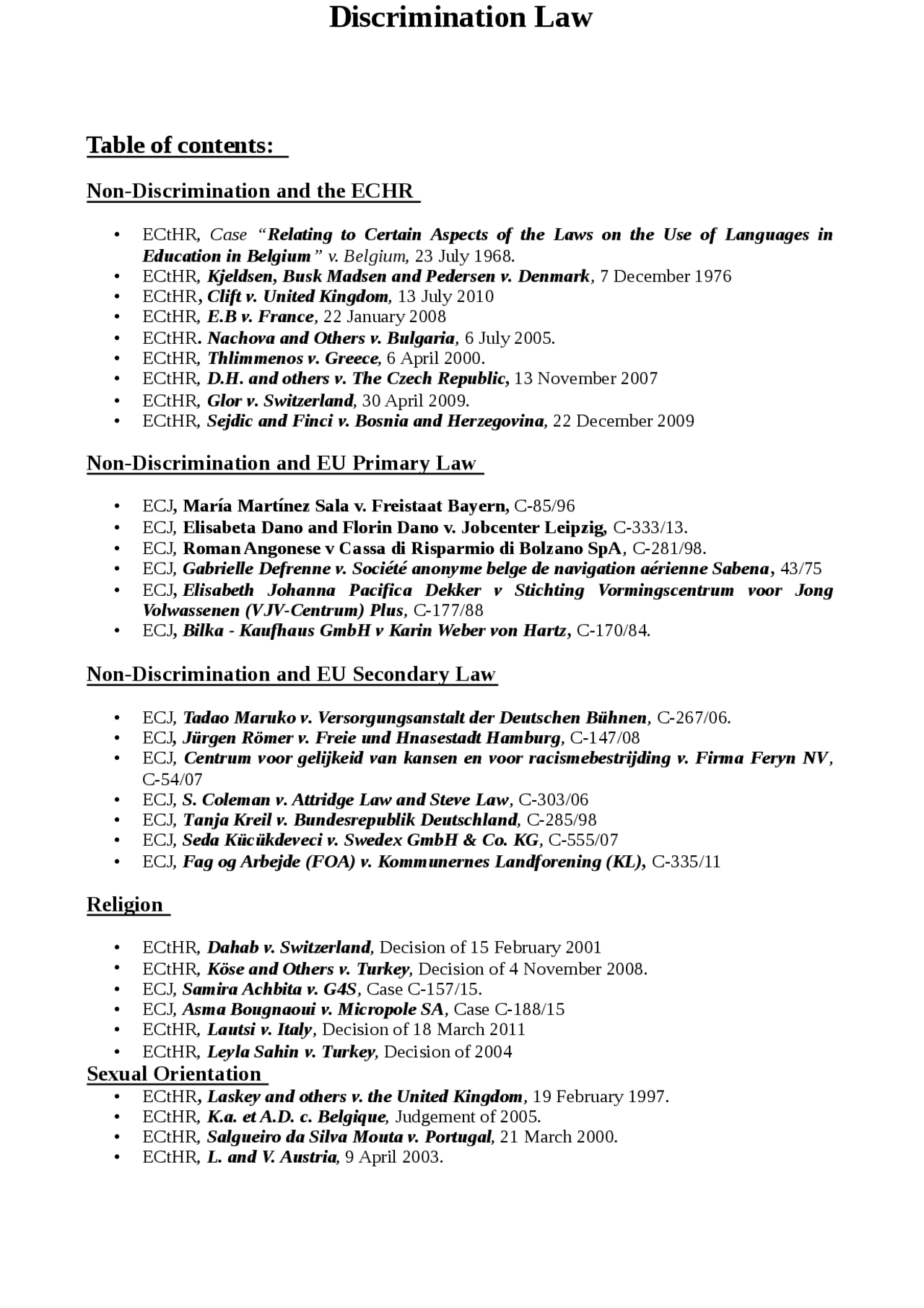 Discrimination Law Cases and Material - Docsity
