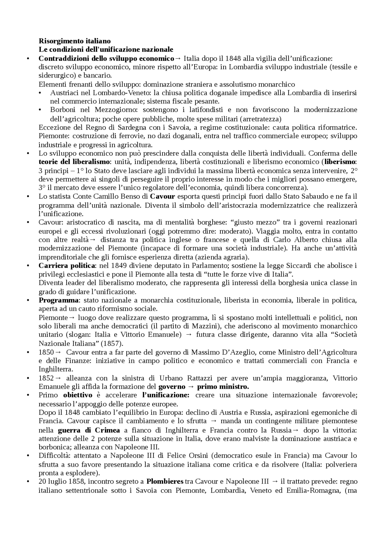 Risorgimento Italiano Docsity