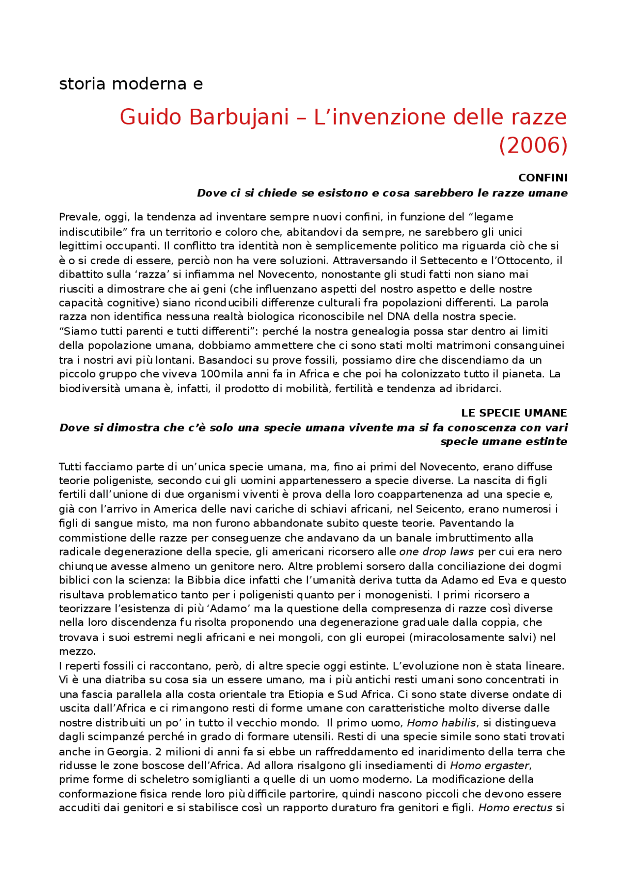 Sintesi De Linvenzione Delle Razze Di Barbujani Docsity