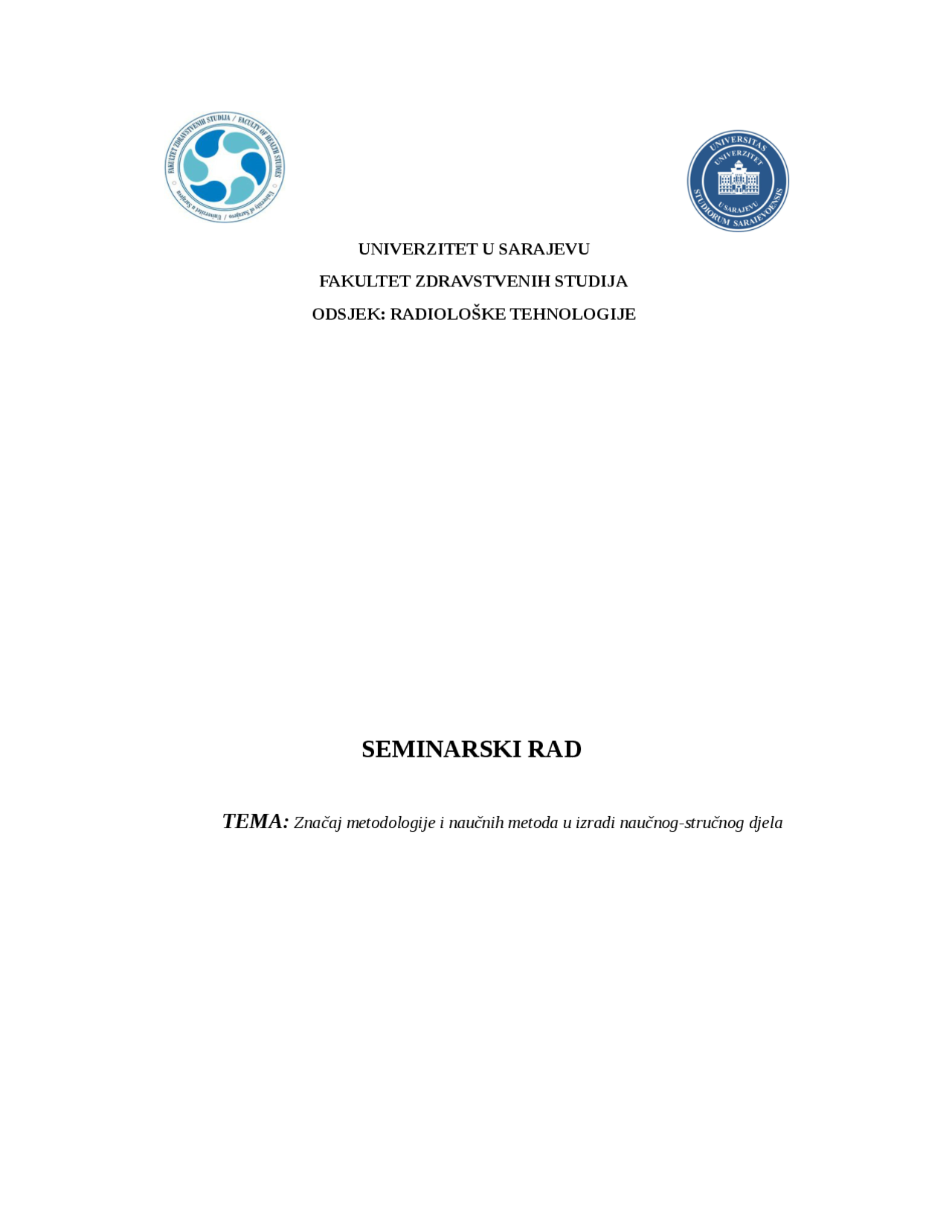 Seminarski Rad Iz Metodologije Beleške Predlog Metodologija Docsity