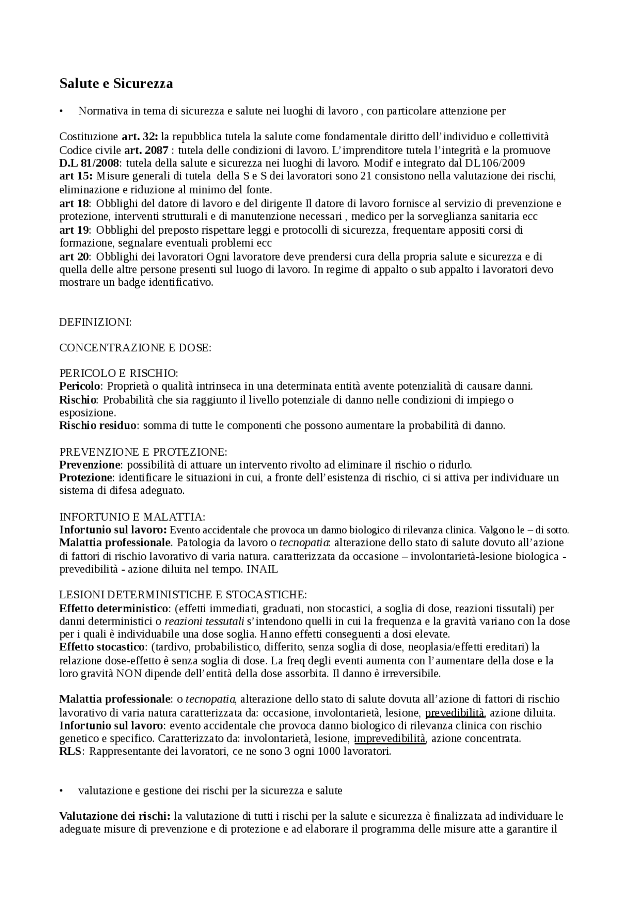 Salute E Sicurezza Infermieristica Docsity