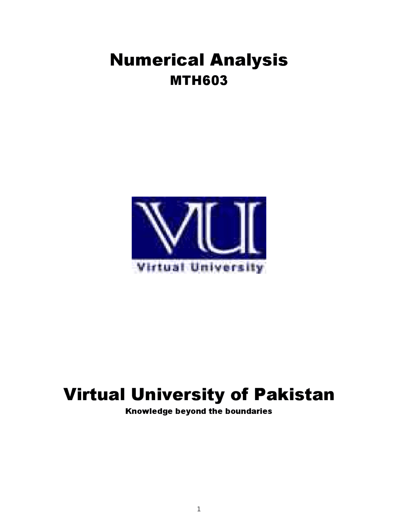 Numerical Analysis Virtual University Of Pakistan Docsity
