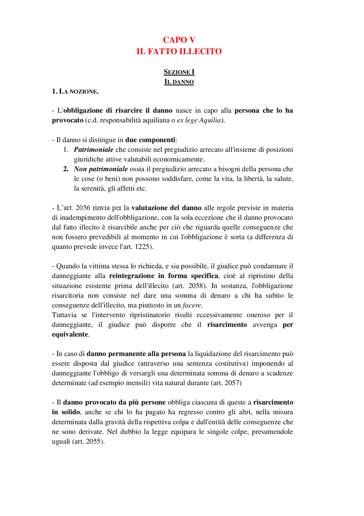 Diritto Privato Il Fatto Illecito Docsity