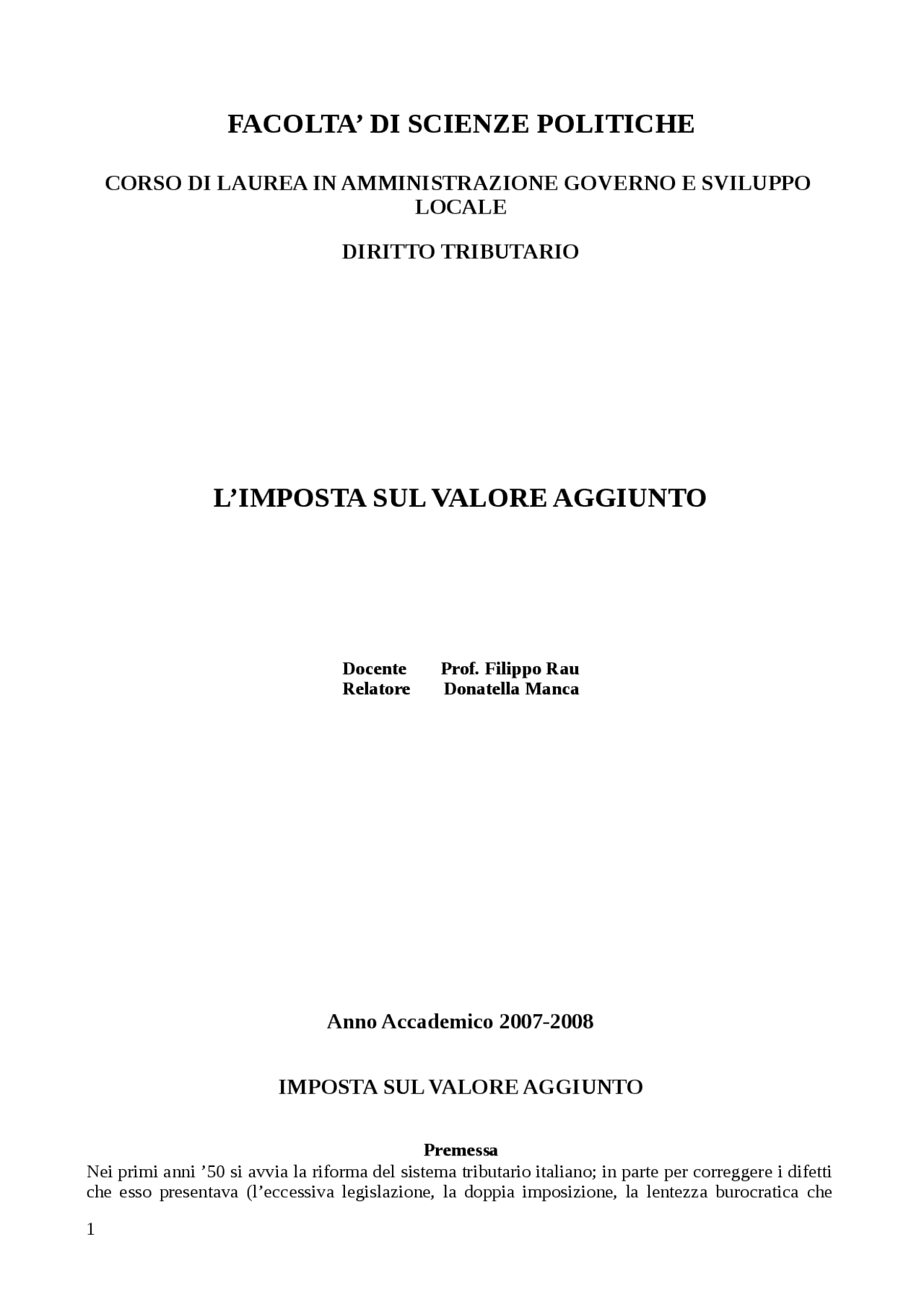 Imposta Sul Valore Aggiunto Docsity