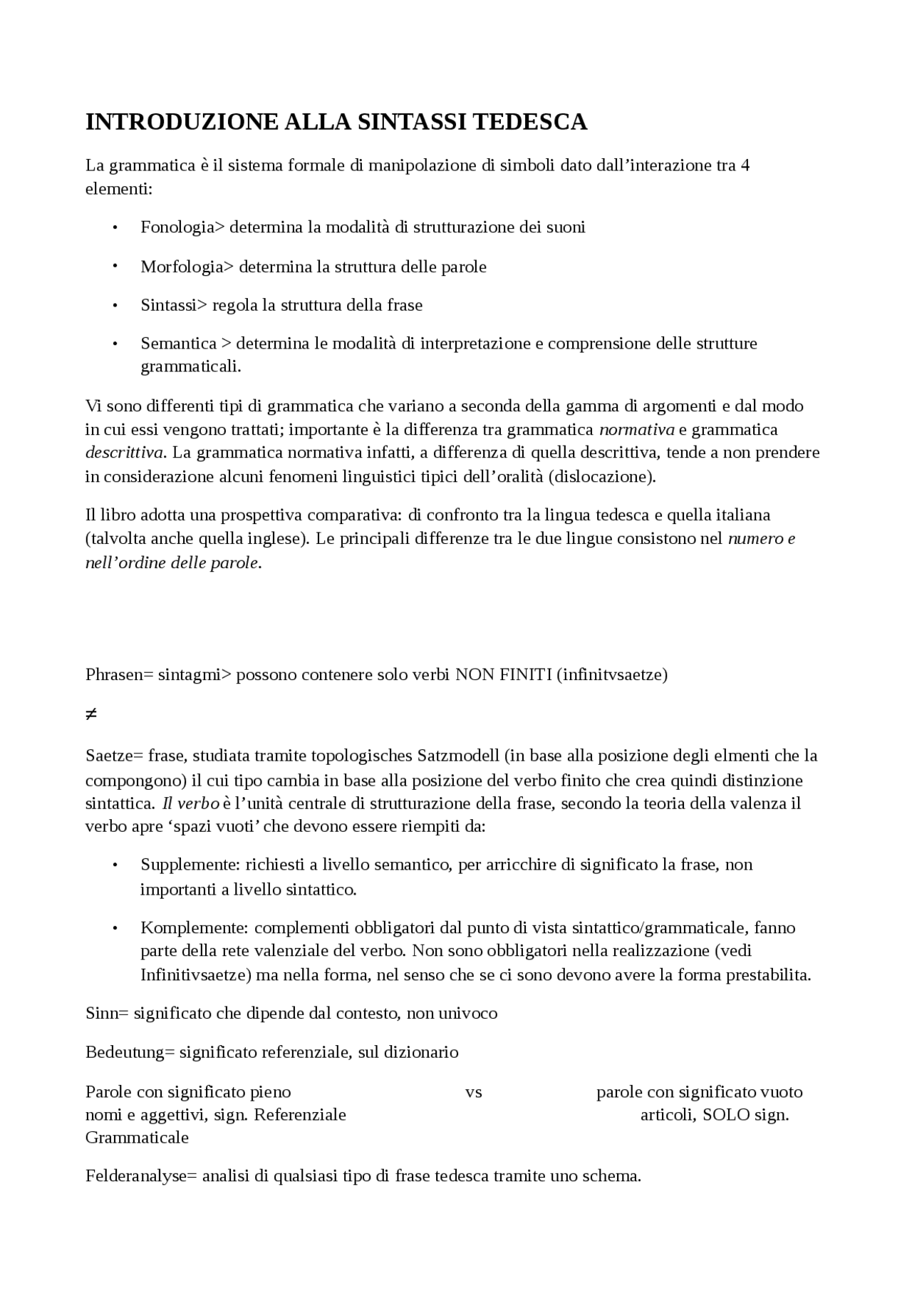 Introduzione alla sintassi tedesca - Docsity