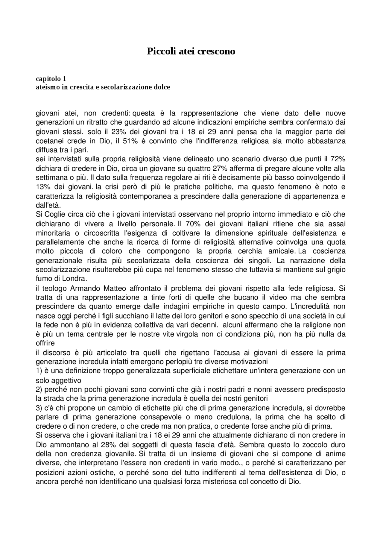 Piccoli Atei Crescono Docsity