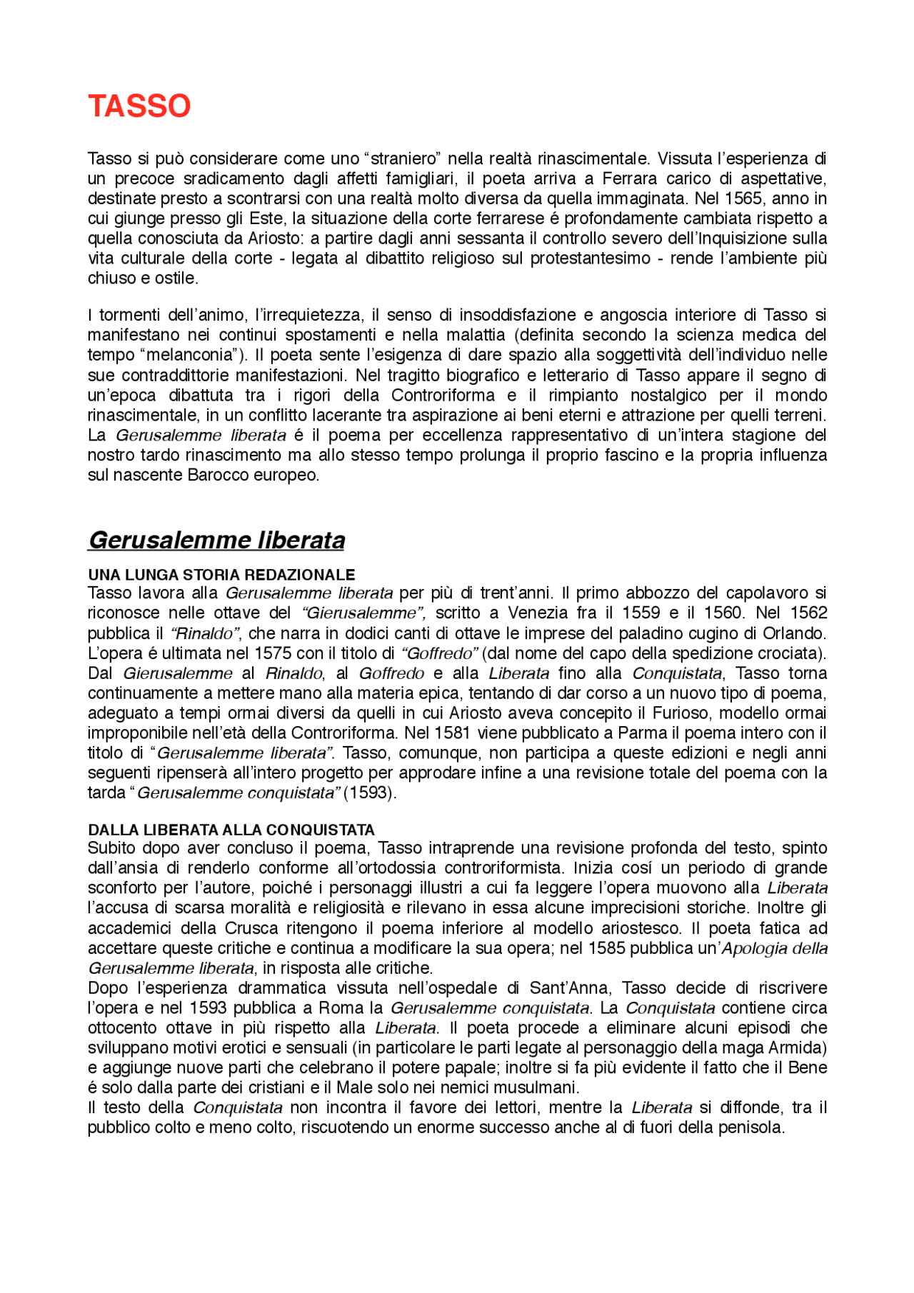 Gerusalemme Liberata Introduzione E Canto Xvi Docsity