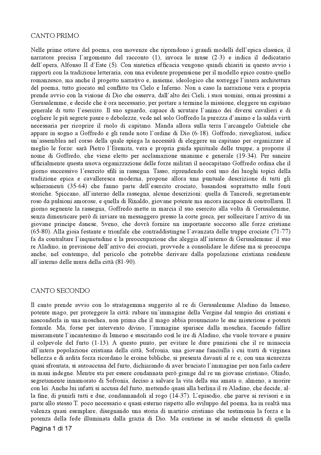 Riassunto Gerusalemme Liberata Docsity