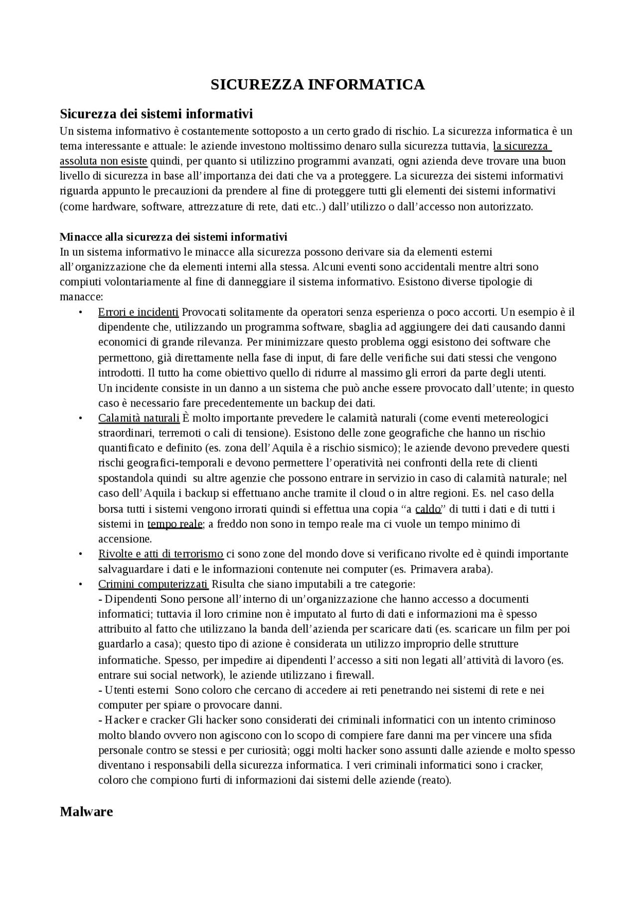 INFORMATICA GENERALE, LONGO, LEZIONE 6 - Docsity