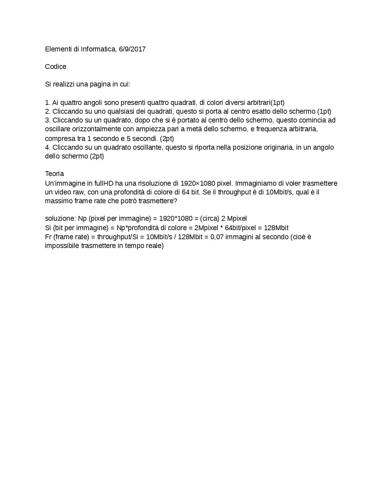 Esame Elementi Di Informatica 2017 Docsity
