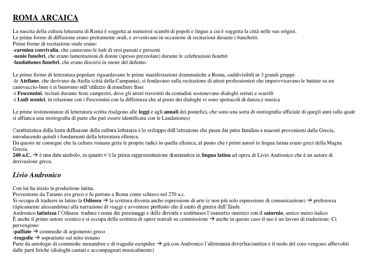Paolo Fedeli Storia Letteraria Di Roma Docsity