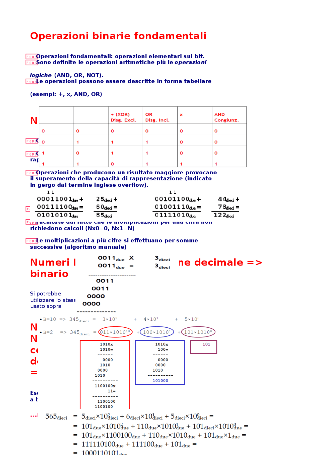 Spiegazione dei codici binari - Docsity