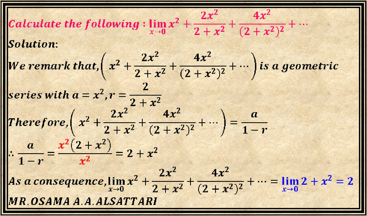 Limit of geometric series - Docsity