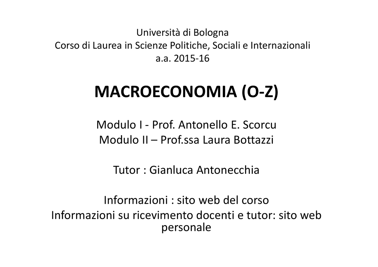 Dispense Macroeconomia Primo Modulo - Docsity