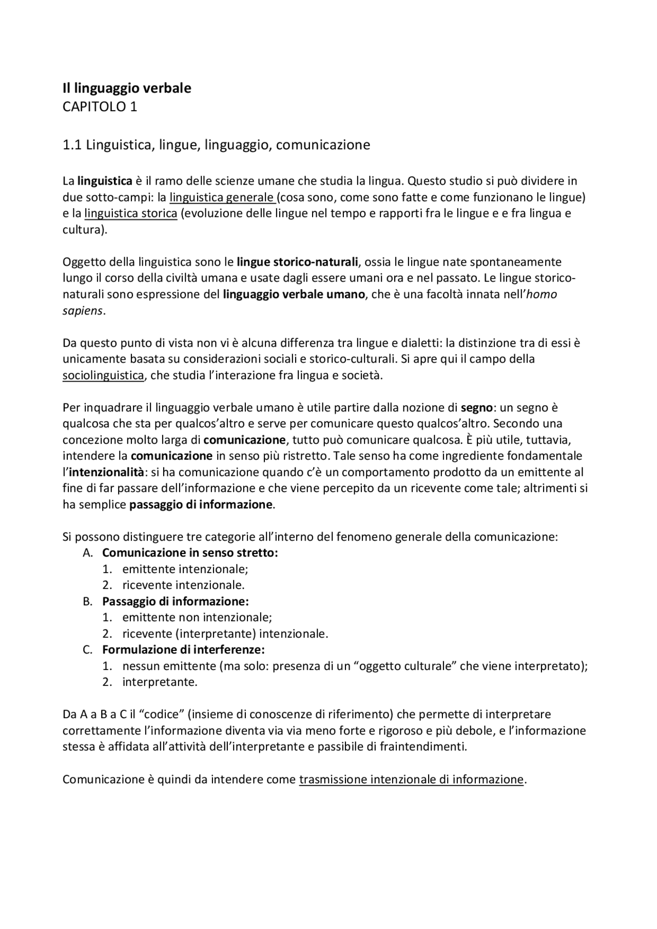 La linguistica - capitolo 1 e 2 - Docsity