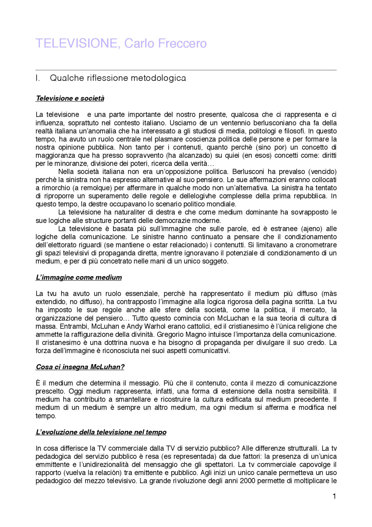 Riassunto Libro Di Freccero Televisione Docsity