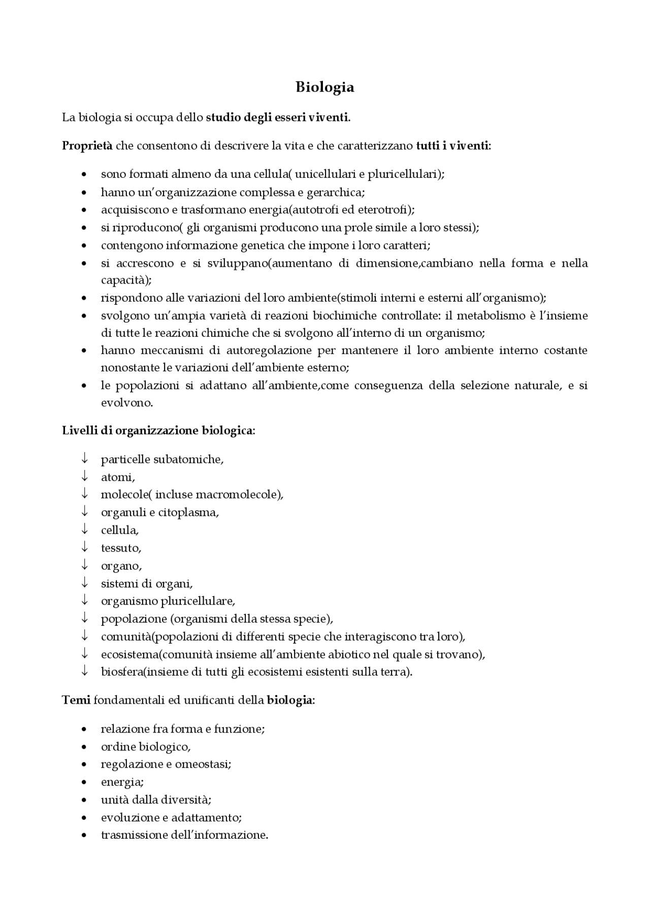 Biologia Parte 1 Riassunto Docsity