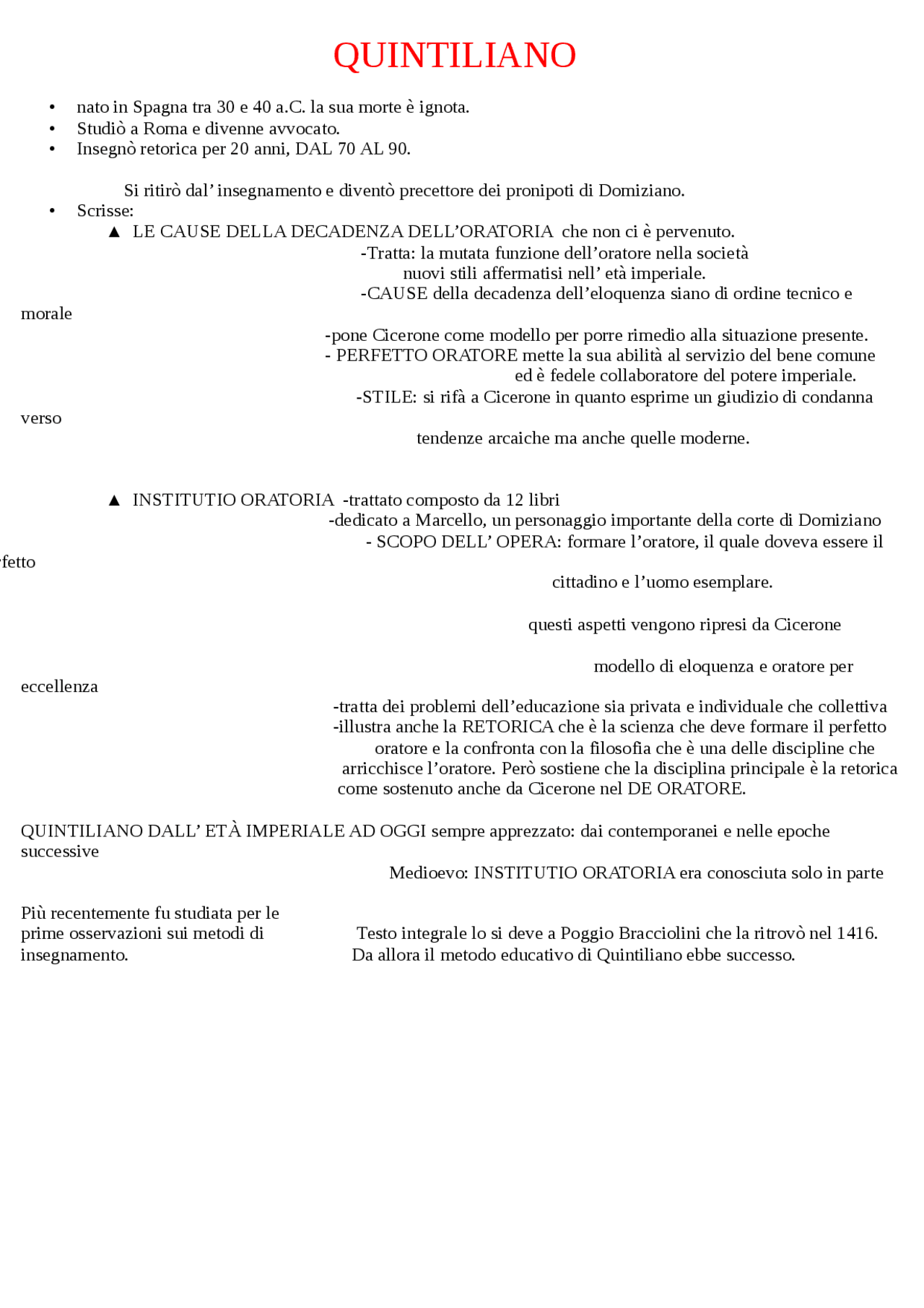 Quintiliano Vita E Opere Docsity