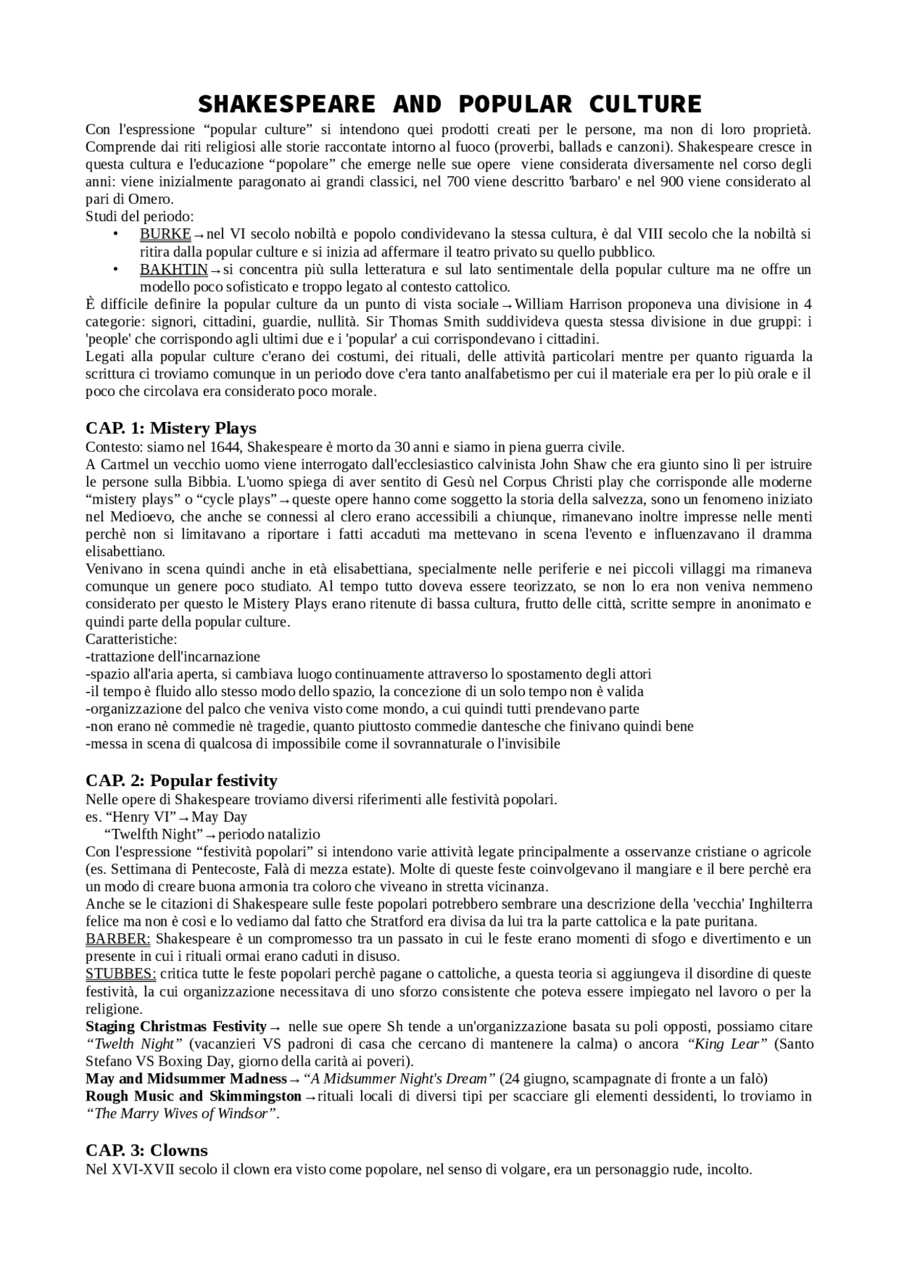 Shakespeare and Elizabethan popular culture - Docsity