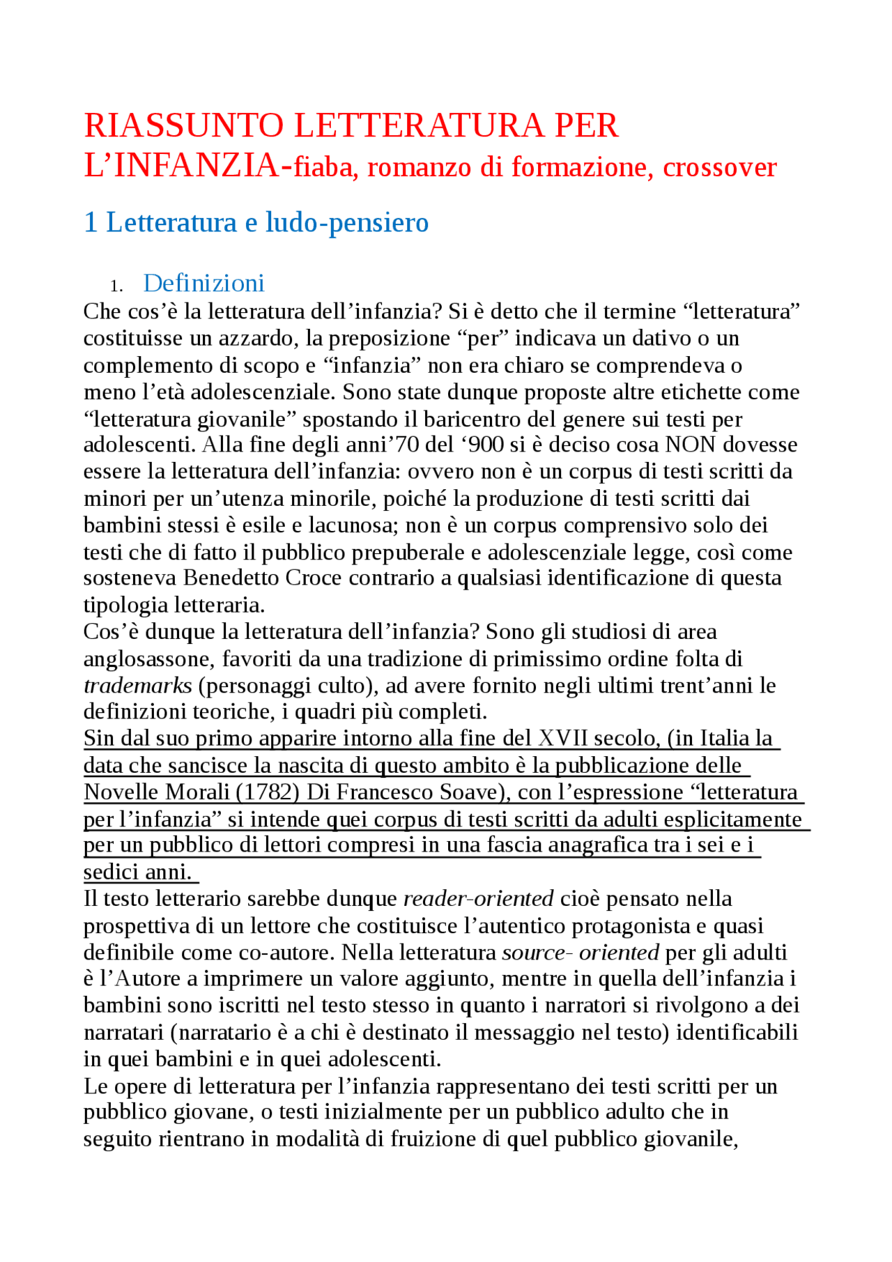 LETTERATURA PER L'INFANZIA- FIABA, ROMANZO, CROSSOVER, PICTUREBOOK ...