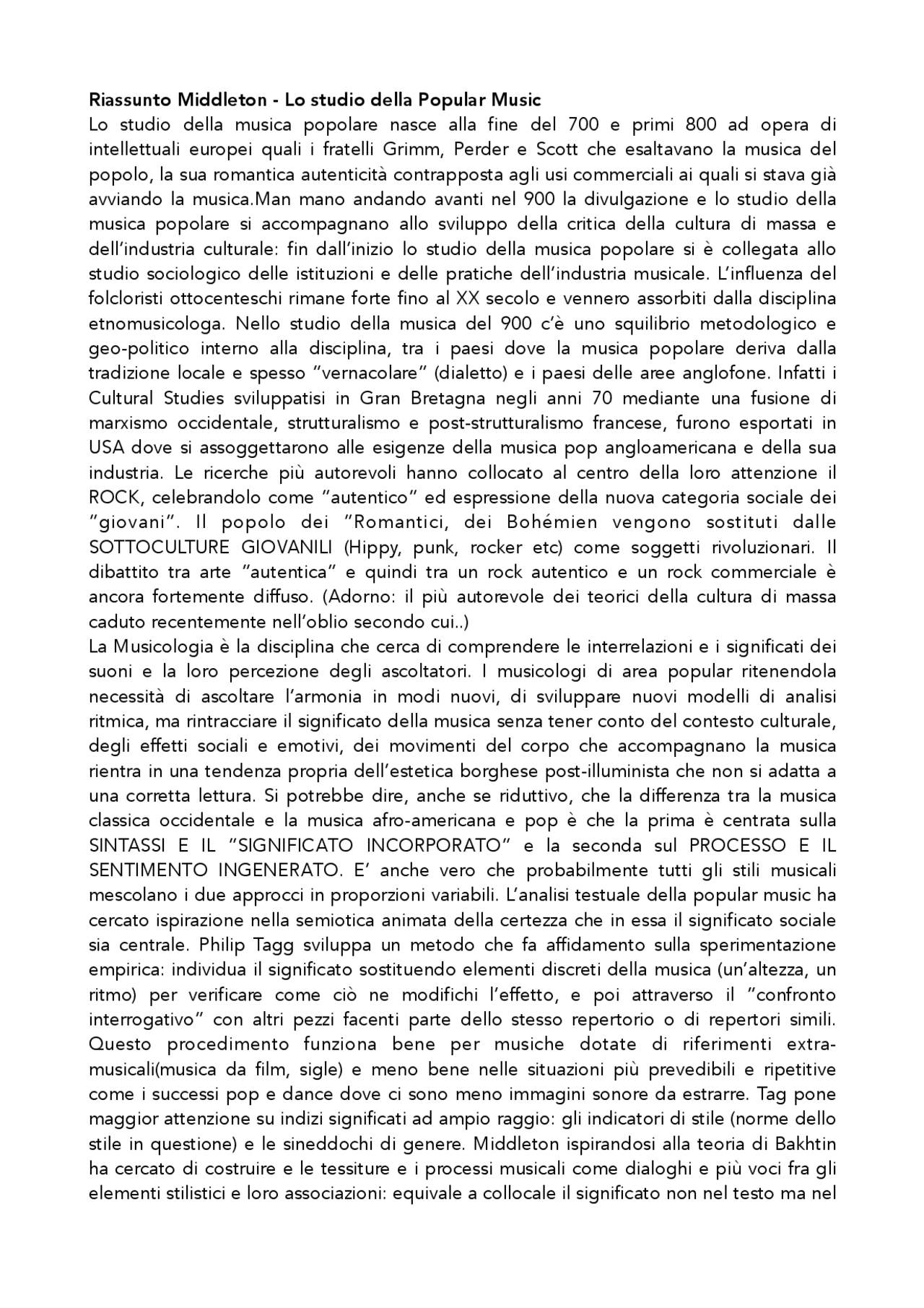Riassunti Sui Saggi Per Lesame Di Linguaggi Musicali Docsity