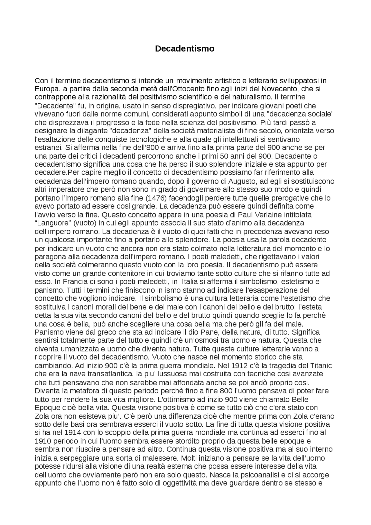 Decadentismo: Un Movimento Letterario e Artistico | Sintesi del corso ...