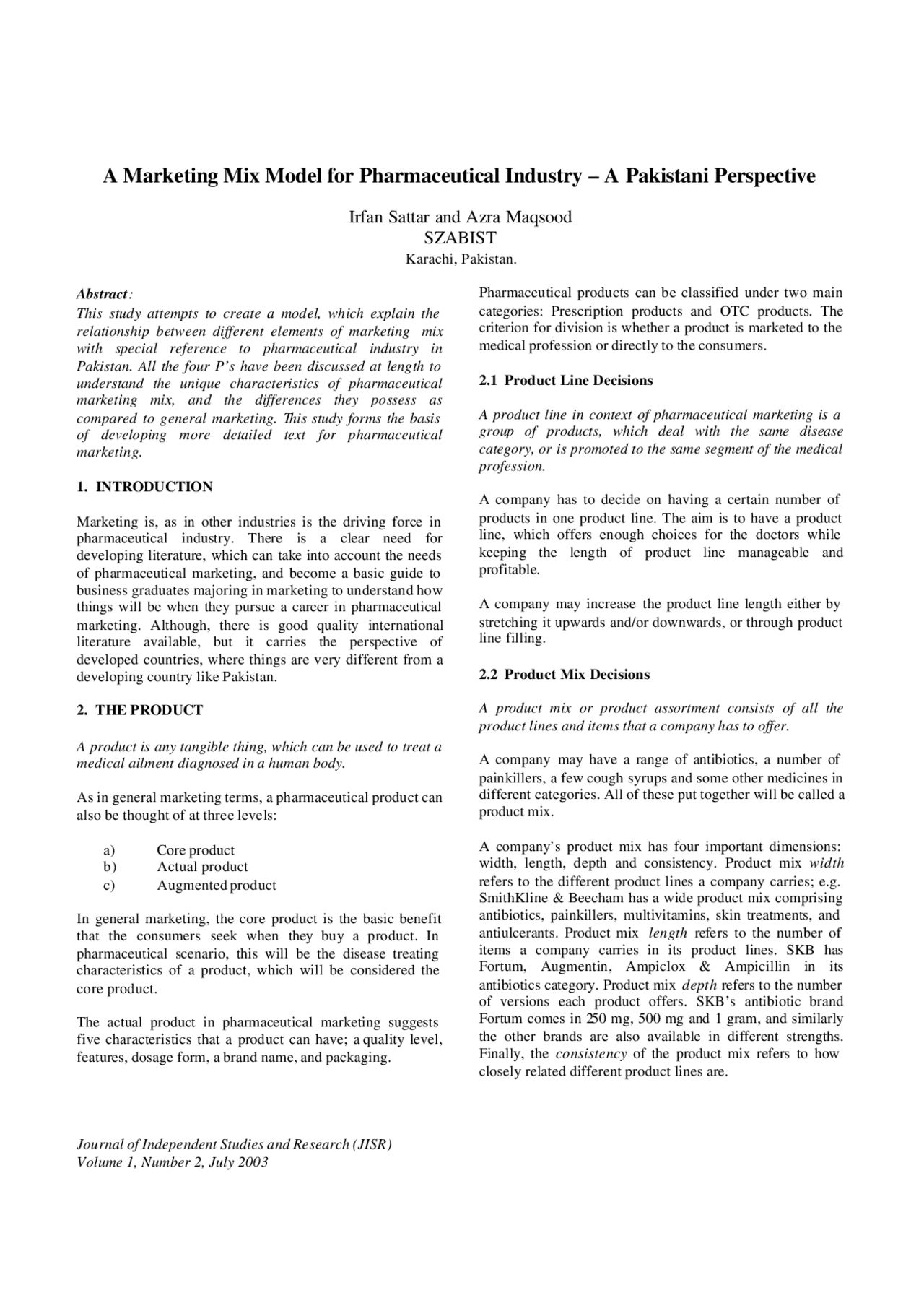 A marketing mix model Pharmaceutical Industry - Docsity