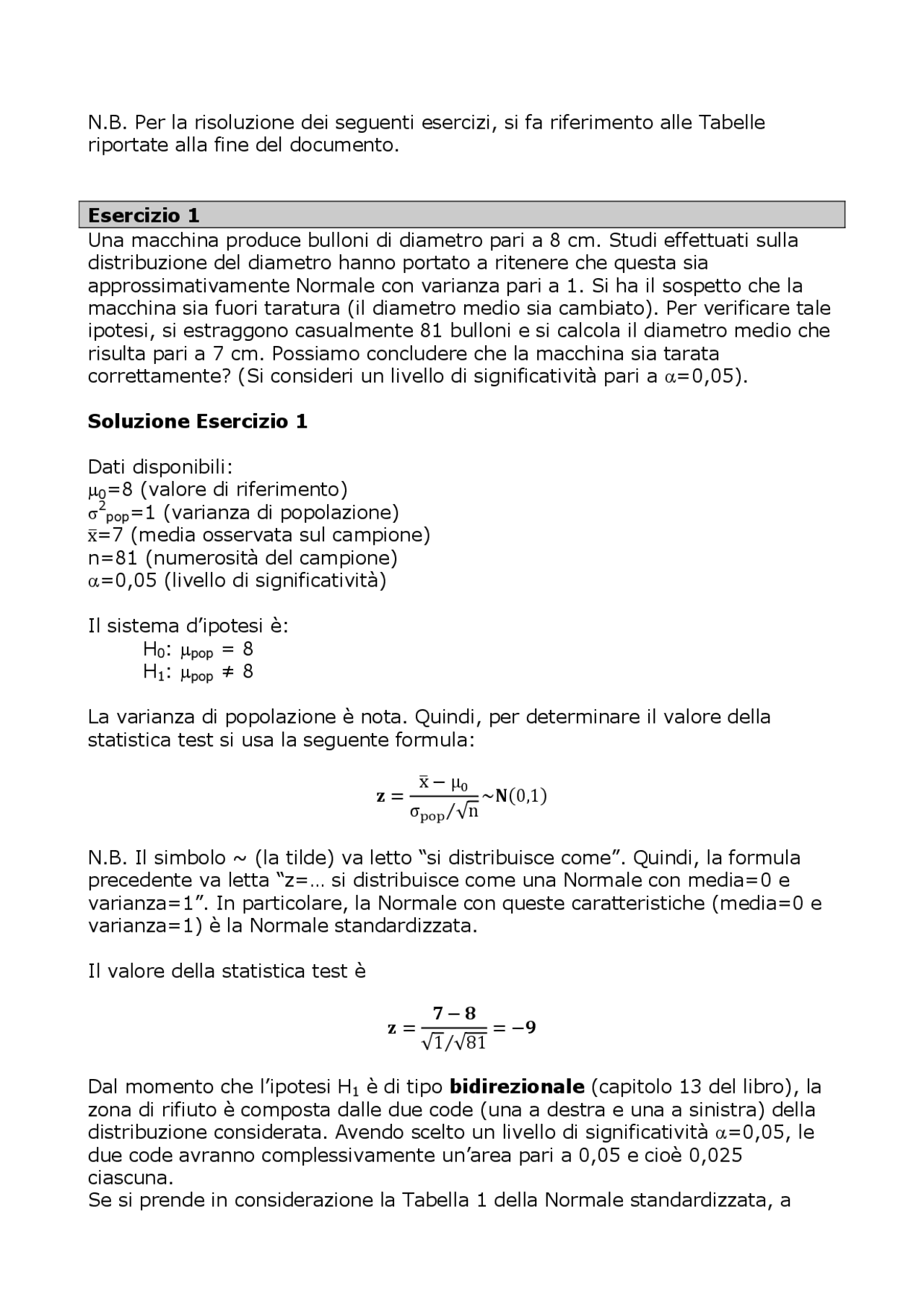Statistica descrittiva | Esercizi di Statistica - Docsity