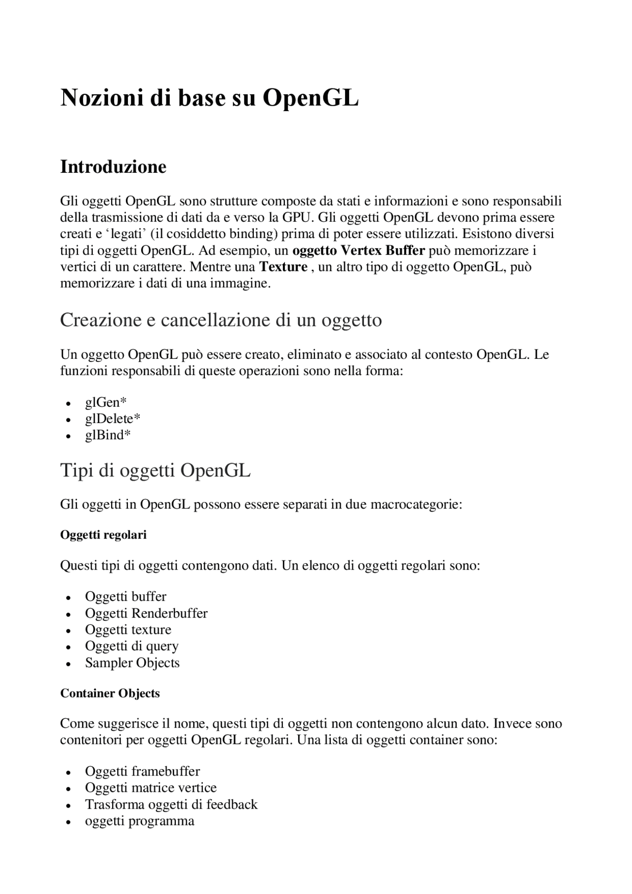 Nozioni di base su OpenGL | Appunti di Elementi di Informatica | Docsity