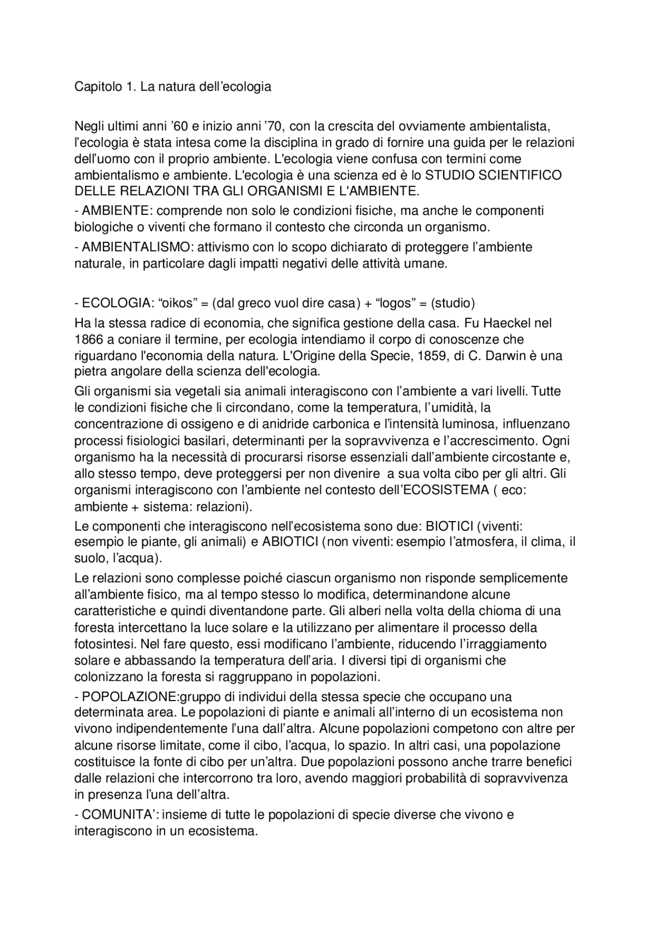 Elementi Di Ecologia Appunti Di Ecologia Docsity