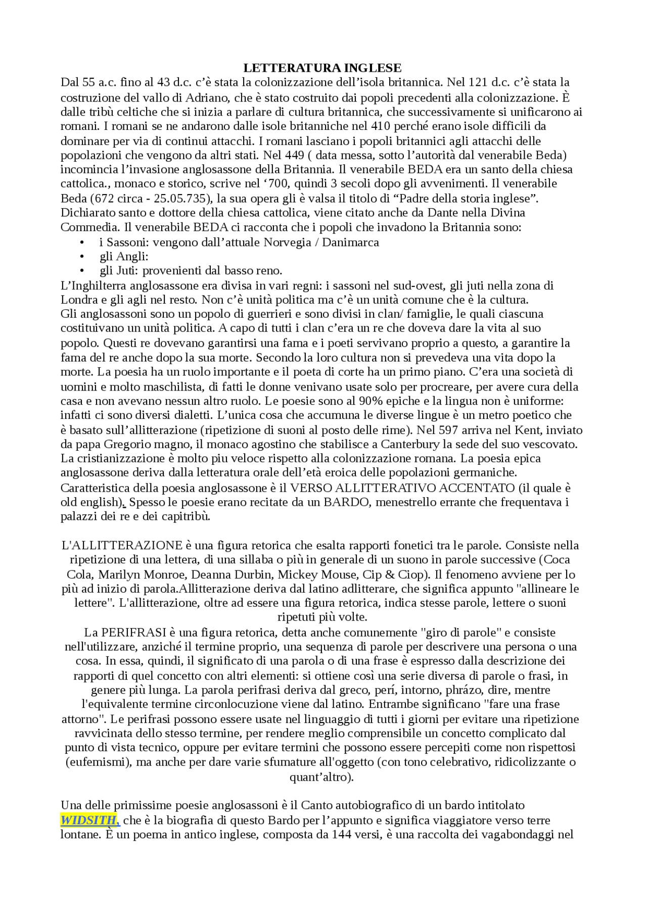 Letteratura Inglese 1 Lonati Docsity