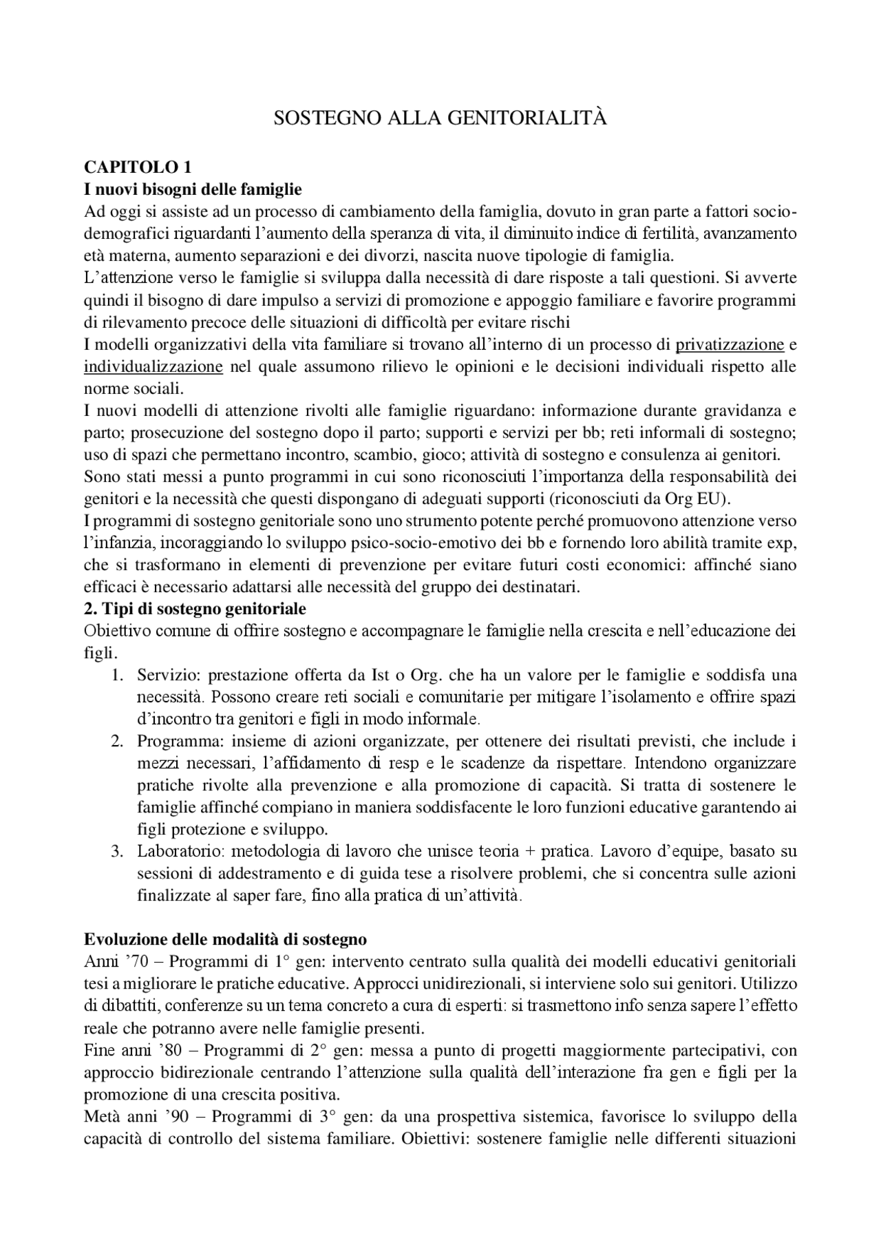 Sostegno Alla Genitorialità Docsity