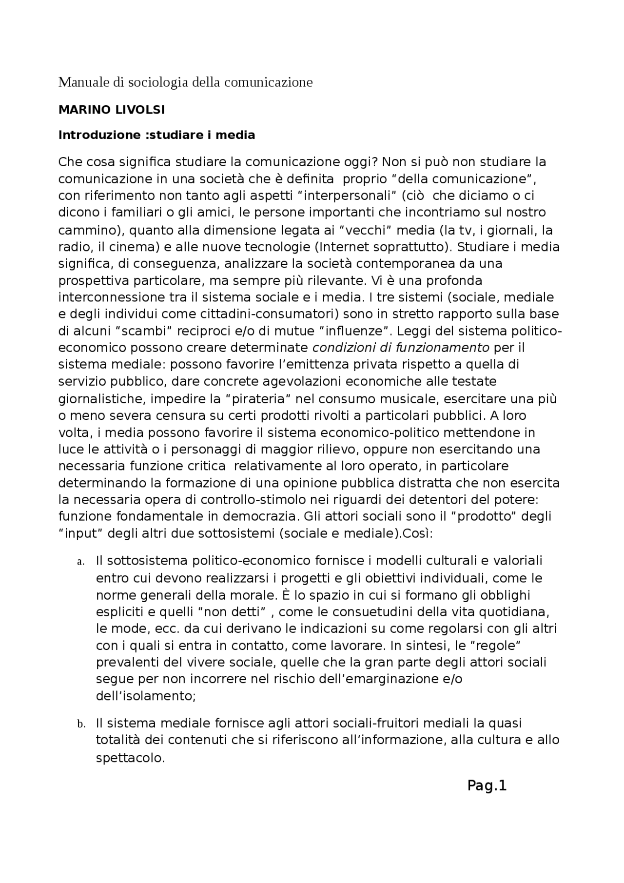 Manuale Di Sociologia Della Comunicazione Docsity
