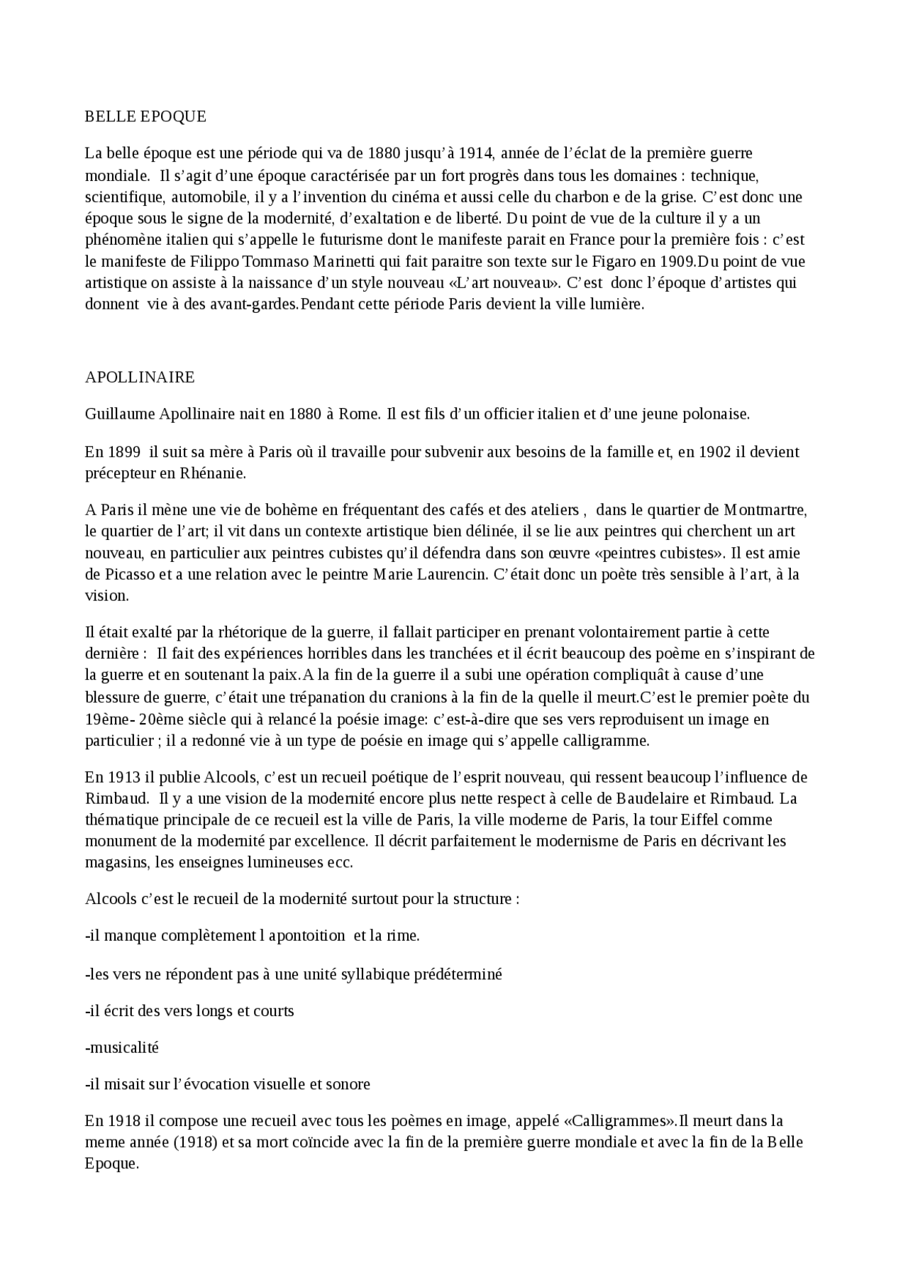 Appunti Belle Epoque Docsity