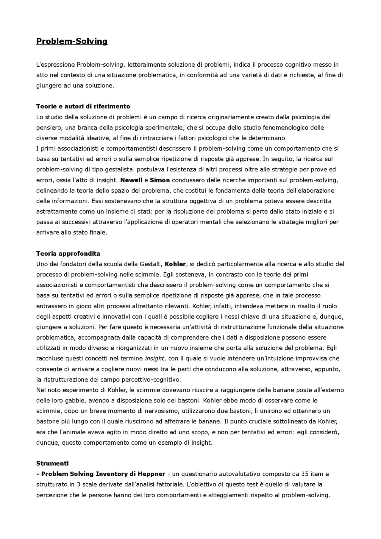 Problem Solving in Psicologia - Docsity