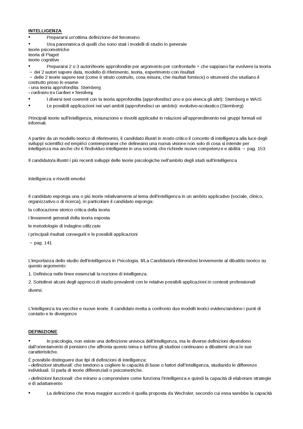 Tema intelligenza svolto per la prima prova eds psicologia - Docsity