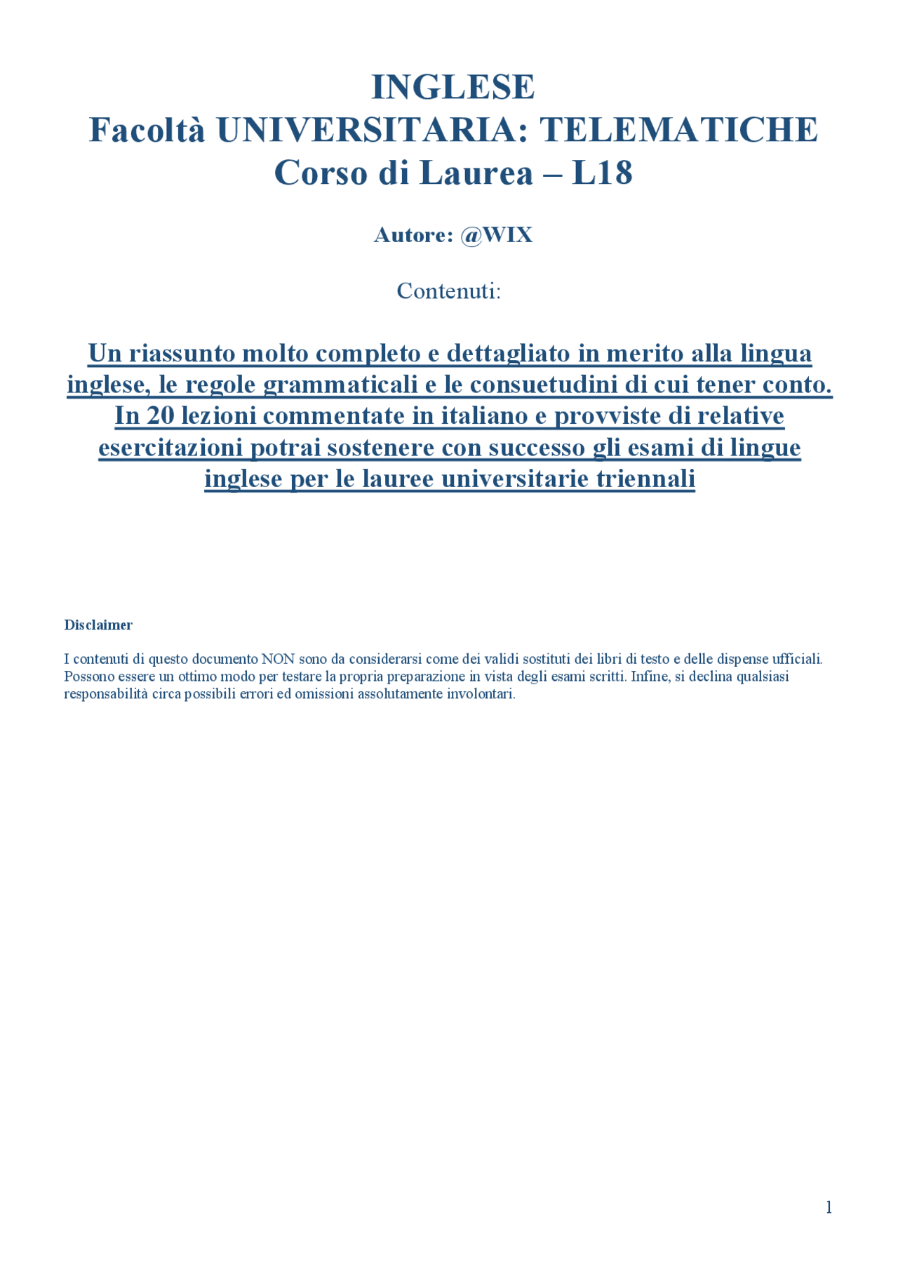 Riassunti Ed Esercitazioni Di Inglese Per Università Docsity