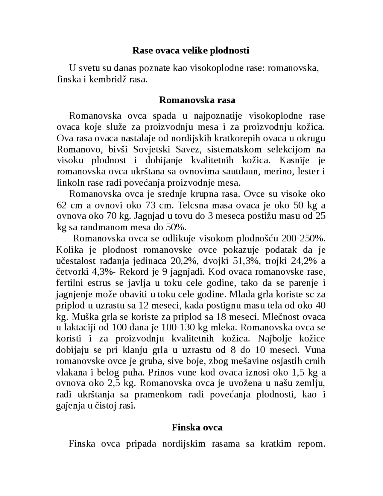 Agronomija Ovcarstvo Rezime Predlog Biologija Docsity