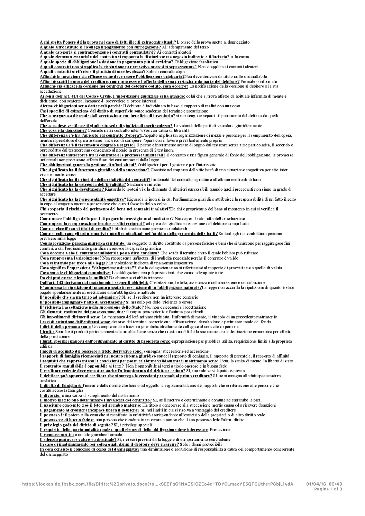 Diritto Privato Test Docsity