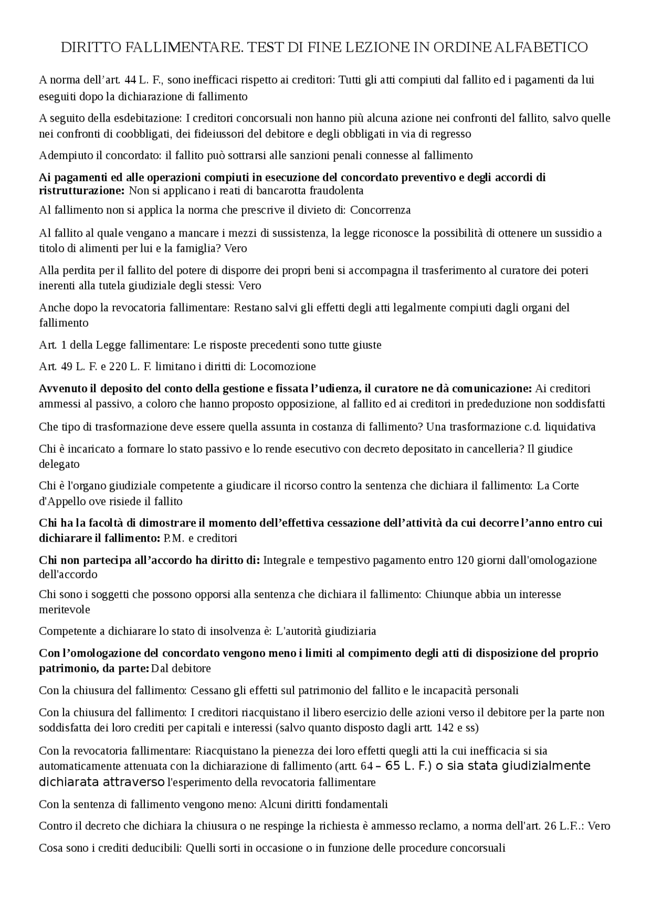 Test Fallimentare Pegaso Docsity
