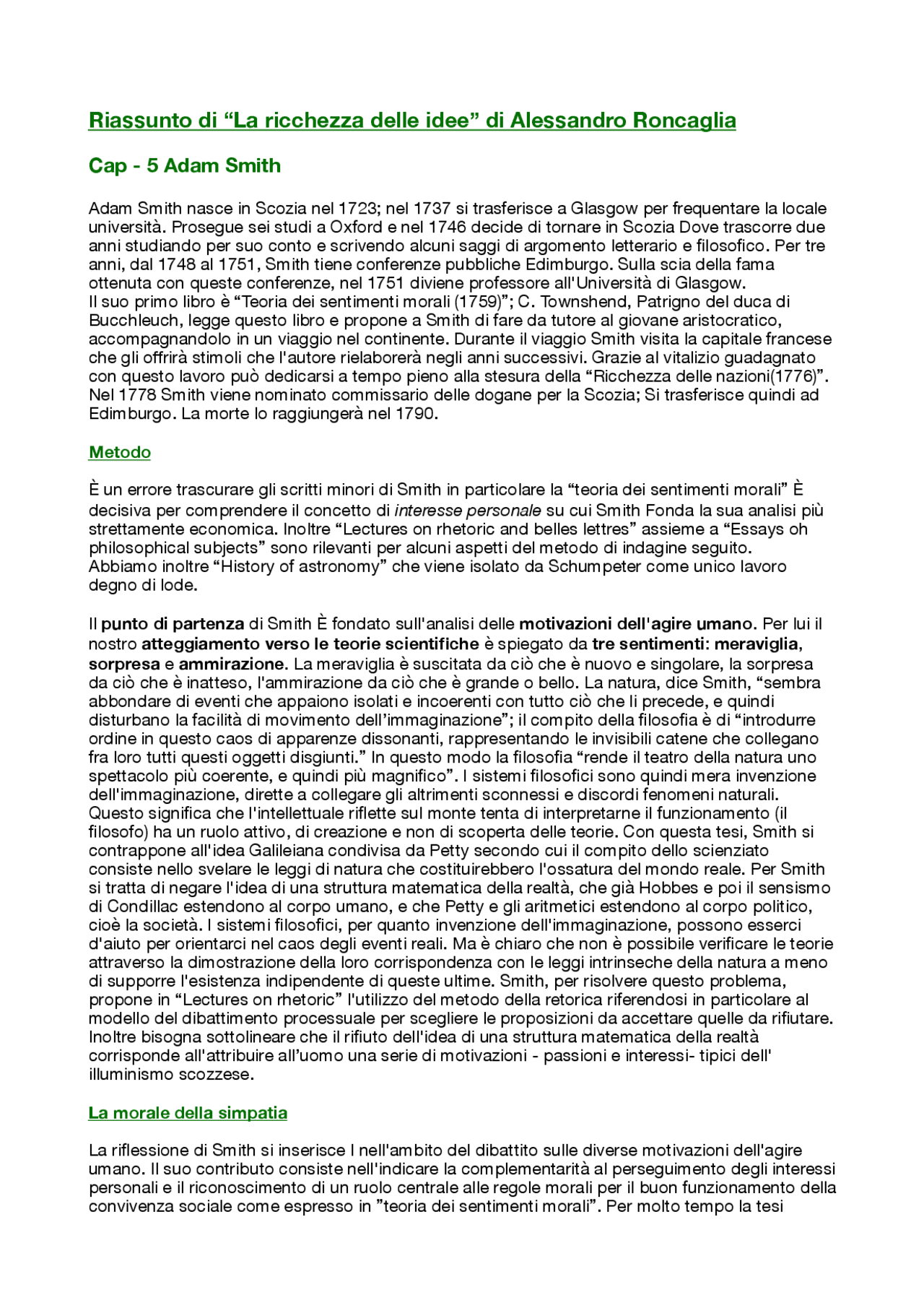 Riassunto La Ricchezza Delle Idee Di Alessandro Roncaglia Docsity