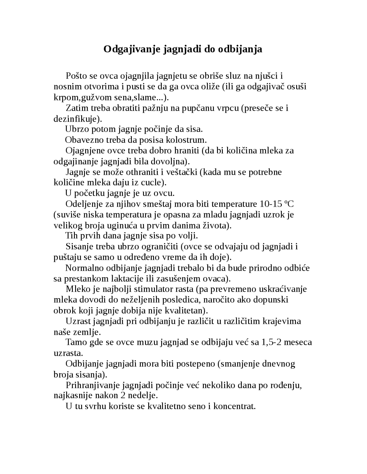 Agronomija Ovcarstvo Rezime Predlog Biologija Docsity