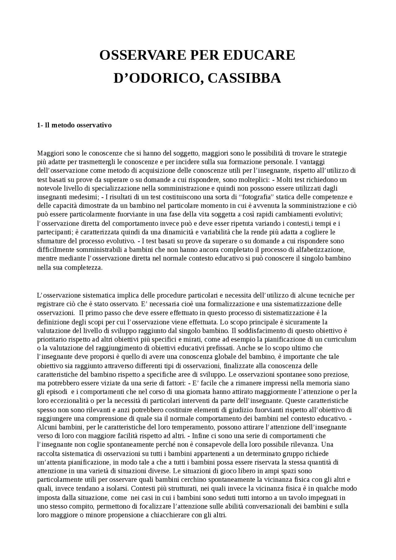 Osservare Per Educare Dodorico Cassibba Docsity