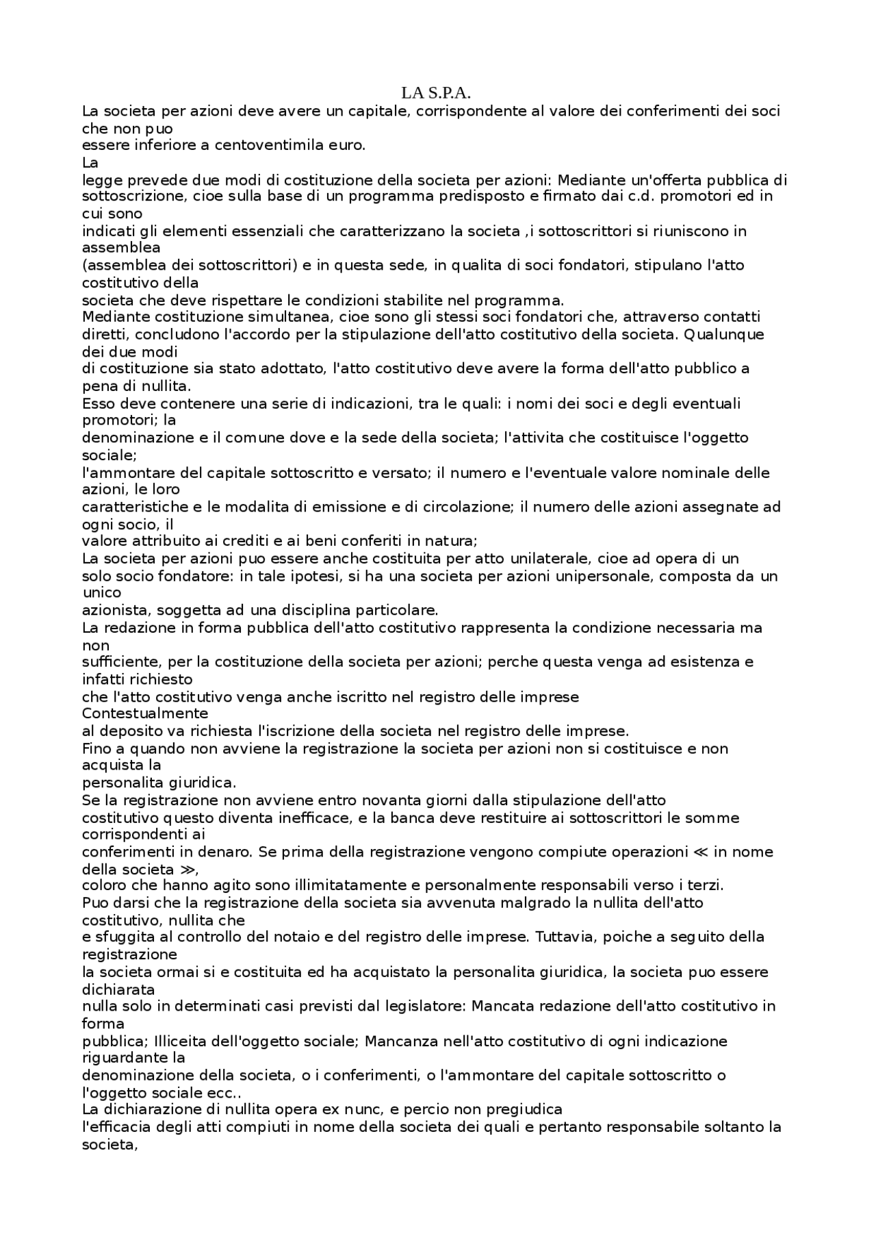 Le Societa Per Azioni Spa Docsity