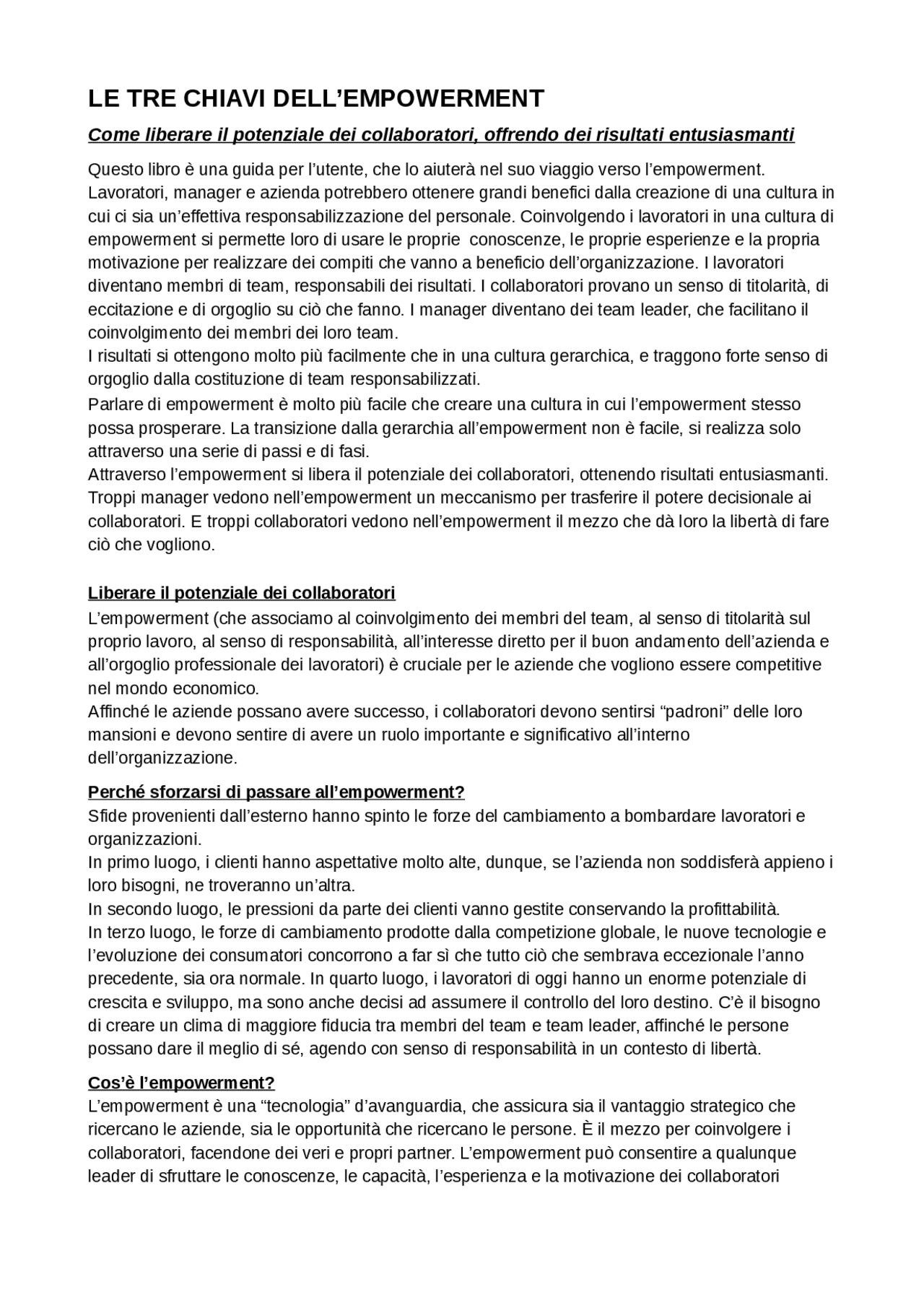Le tre chiavi dell'empowerment - Docsity
