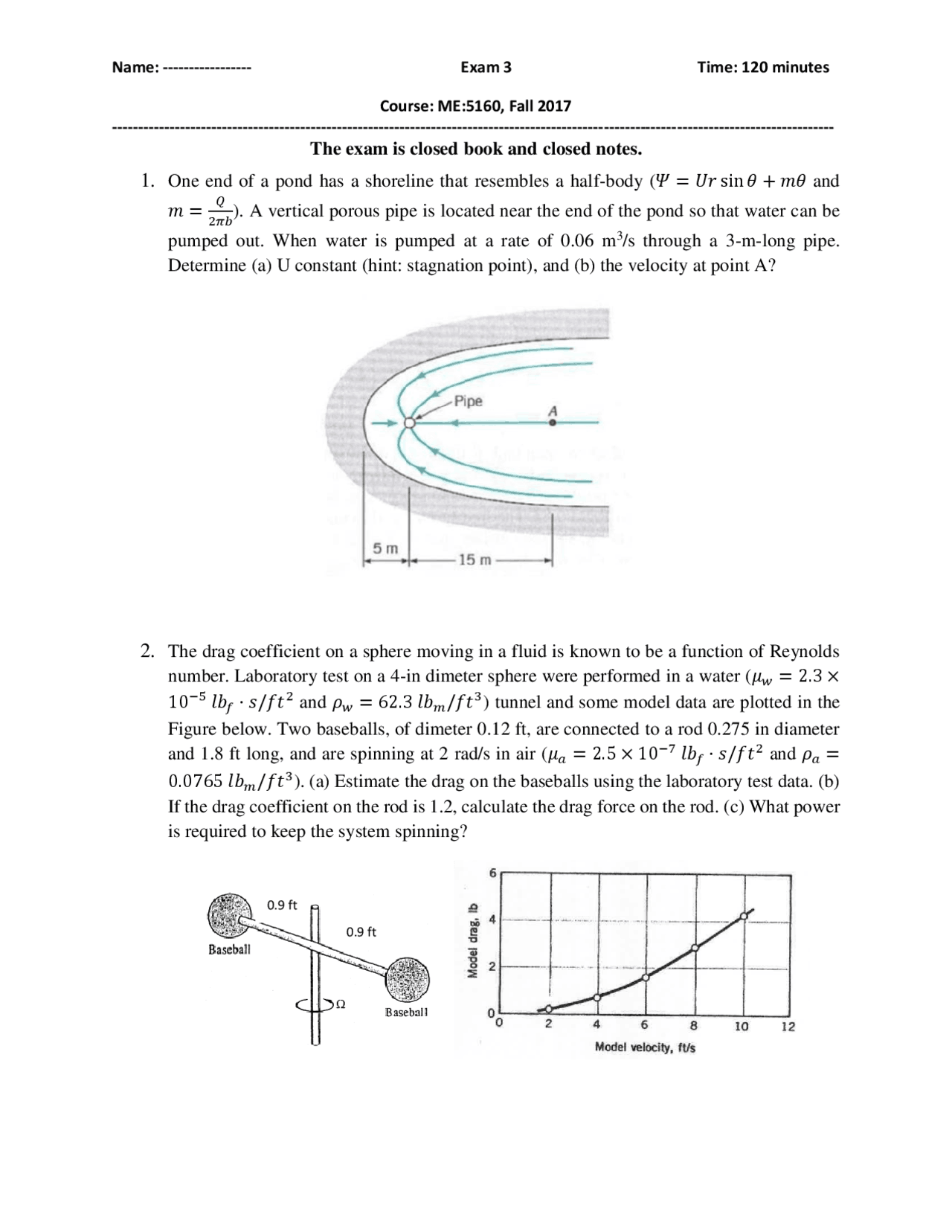 Exam 3 for fluid science and engineering | Exams Fluid Mechanics | Docsity